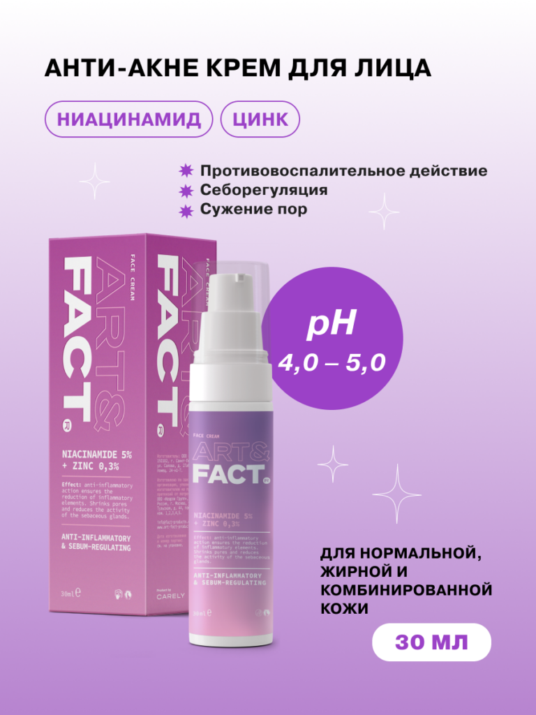 Крем гель анти акне для проблемной кожи с ниацинамидом и цинком Artandfact