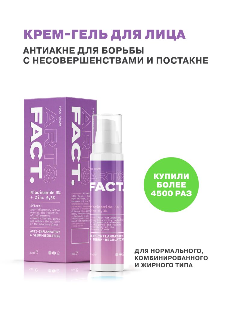 Крем гель анти акне для проблемной кожи с ниацинамидом и цинком Artandfact