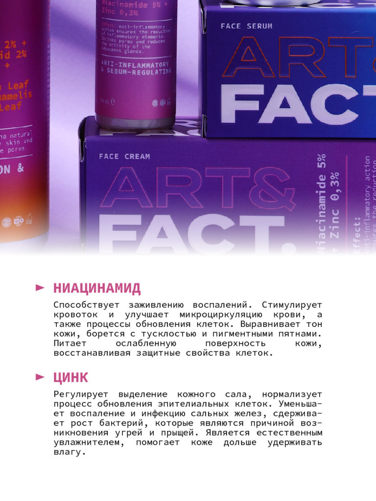 Крем гель анти акне для проблемной кожи с ниацинамидом и цинком Artandfact